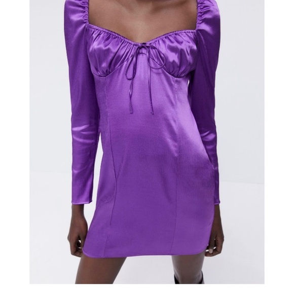 Zara | Dresses | Nwt Zara Purple Satin Long Sleeve Dress | Poshmark